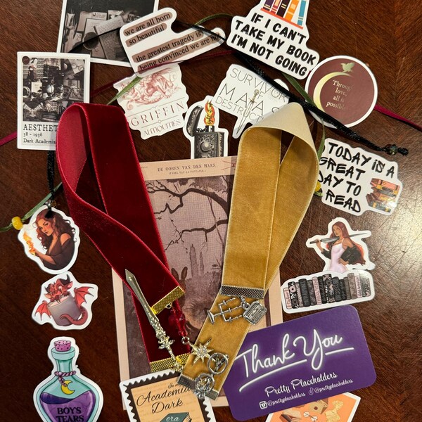 Manon Dark Red Velvet Ribbon Bookmark With Charms Bookish Gift book ...