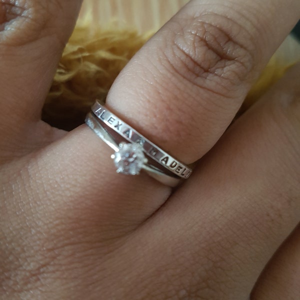 Hand Stamped Sterling Silver Band Ring, Personalised Ring, Mummy Ring ...