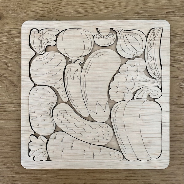 Wooden Puzzle Vegetables Laser Cut Svg File Glowforge Kids Montessori ...