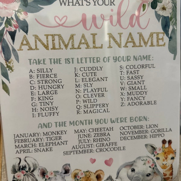 What's Your Wild Animal Name Printable, Wild One Party Sign, Two Wild ...