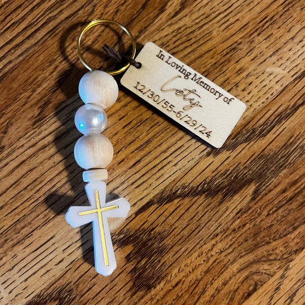 Personalized Mini Keychain Funeral Favors, Memorial Service Cross ...