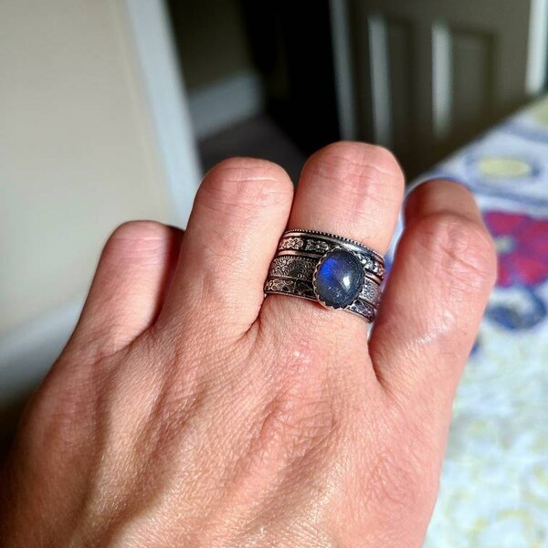 Labradorite Ring Stacking Ring Set Sterling Silver Labradorite Ring ...