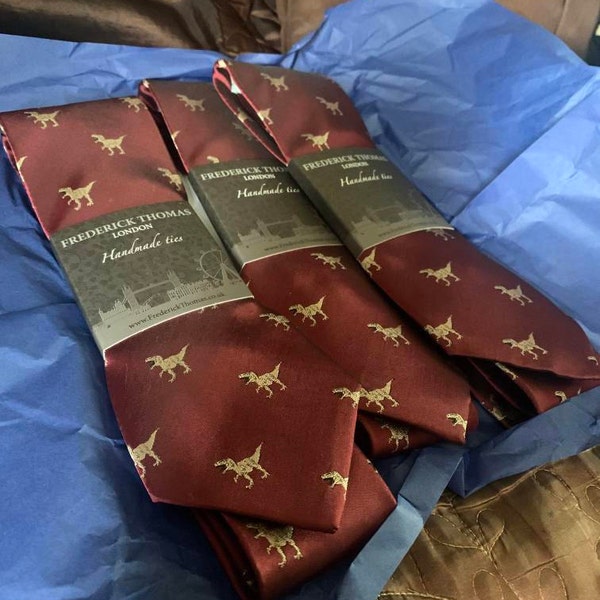 Burgundy Maroon Tie With Dinosaur T-rex Embroidered Design by Frederick ...