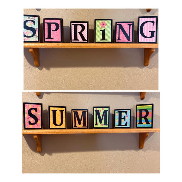 Wood Spring Blocks, Reversible Sign, Spring Decor, Spring Decoration ...