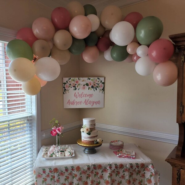 Dusty Rose Pink, Blush & Sage Green Balloon Arch Garland Kit. Rustic Boho Bridal Shower, Floral ...