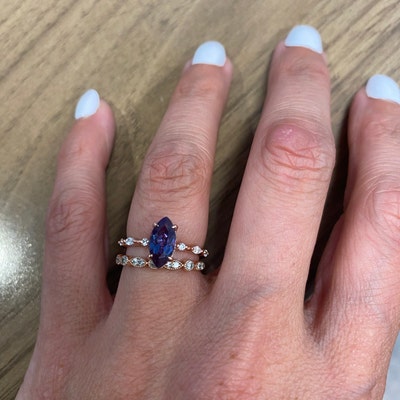 Vintage Rhodium Black Alexandrite Engagement Ring Set Unique - Etsy