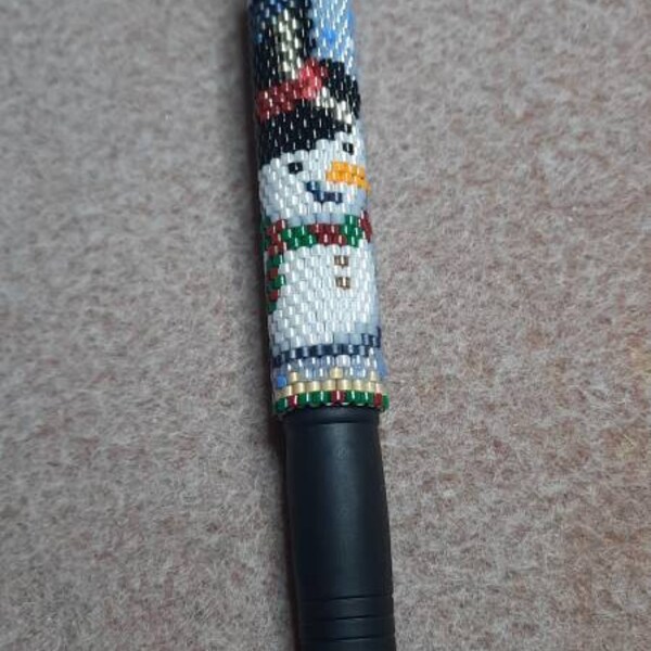 Beaded Snowman Even Count Peyote Pen Wrap for Pilot G2 - Miyuki Beading ...