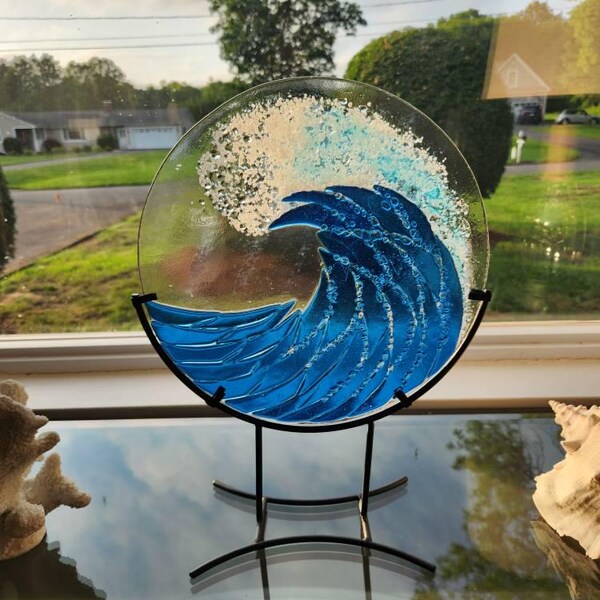 Fused Glass Beach Art | Ocean Waves | Modern Glass Wall Art | Sea Glass ...