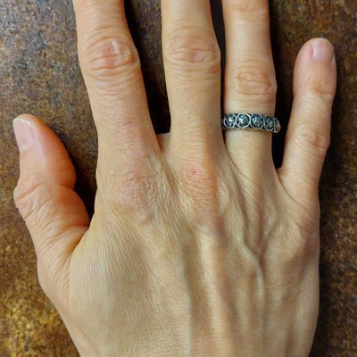 Forget-me-not Wedding Ring, Gold Art Nouveau Ring, Flower Wedding Band ...