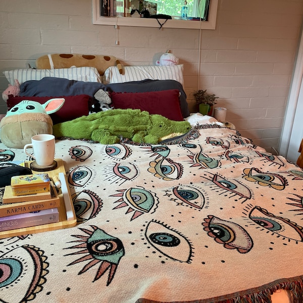 Evil Eye Woven Throw Blanket, Evil Eye Pattern Woven Throw, Mystical ...