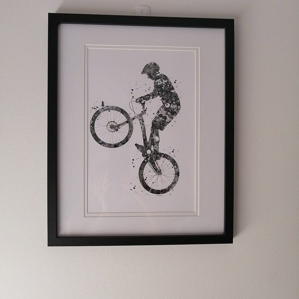 Trial Cyclist Print Trial Bike Printable, Black and White, Watercolor ...