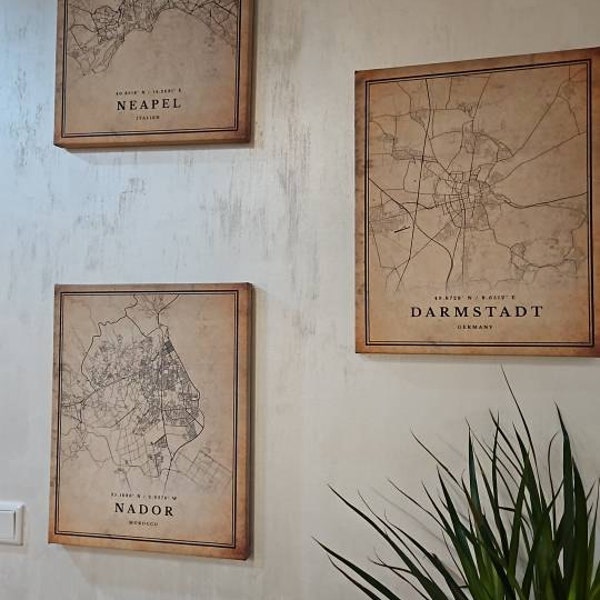 Set of 3 ANY CITY Vintage Map Posters | Personalized Antique Map Prints ...