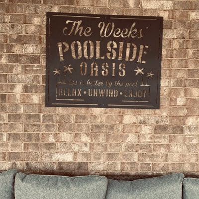 Personalized Family Pool Sign, Swimming Pool Metal Sign, Tiki Bar, Pool ...