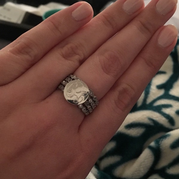 925 Silver CZ Stacking Monogram Ring, Wedding Set, Monogram Stackable Ring, Art Deco, Sterling ...