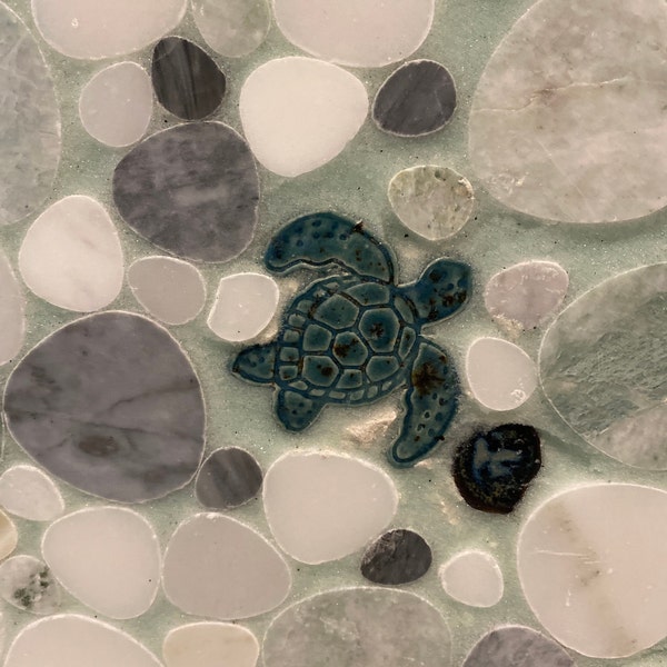 Handmade Ceramic Sea Turtle Mosaic Tile: Original Design Ocean Reef ...