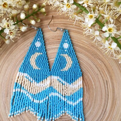 Fishtail Seed Bead Earring Pattern Brick Stitch Crescent Moon - Etsy