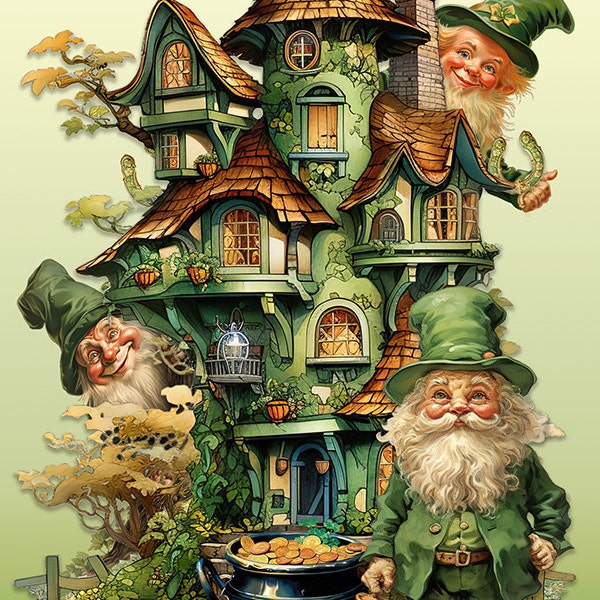 Leprechaun House Clipart, St. Patrick's Day PNG, Irish Clipart, Vintage ...