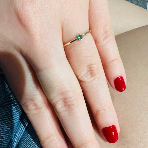 Emerald Ring / 14k Gold Single Emerald 0.08ctw Engagement Ring ...