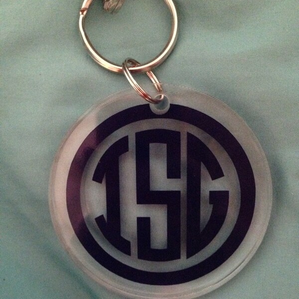 Circle Monogram Keychain, Round Acrylic Personalized Key Chain - Etsy