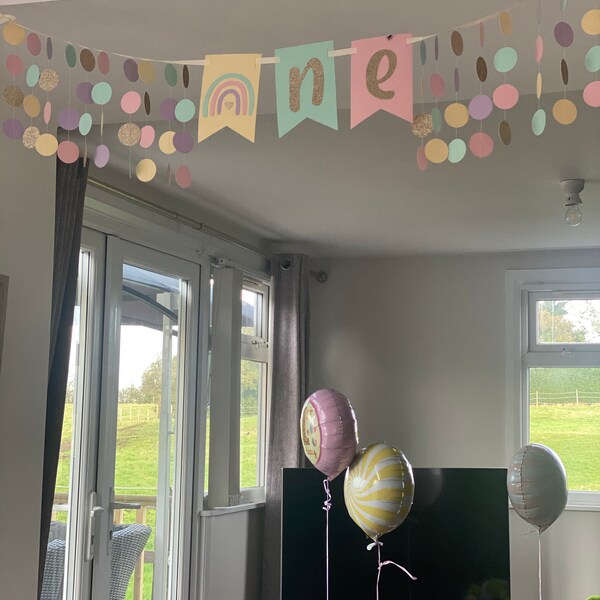 Pastel Rainbow First Birthday Banner, Highchair Banner, Cake Smash ...