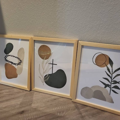 Green and Yellow Christian Decor Boho Christian Wall Art Abstract ...