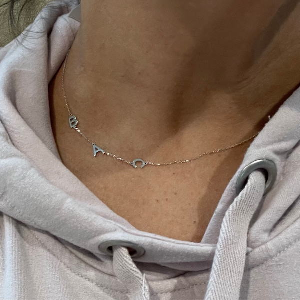 14K Solid GOLD Sideways Initial Necklace, Perfect Gift for Her ...
