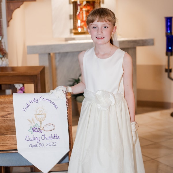 Personalized First Communion Banner With Chalice, Bread, Wheat and ...