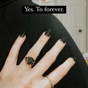 Black Engagement Ring, Square Black Natural Diamond, Three Sided Band ...