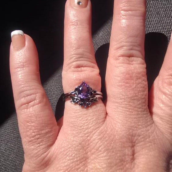 Pear Alexandrite Celtic Knot Engagement Ring Set Gothic Black Gold ...