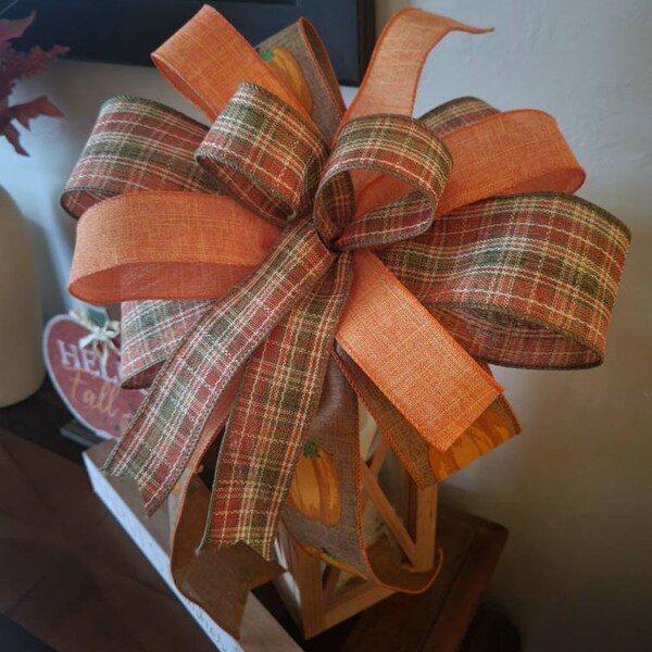 Fall Bow, Thanksgiving Bow, Pumpkin Bow, Fall Wreath Bow, Fall Lantern ...