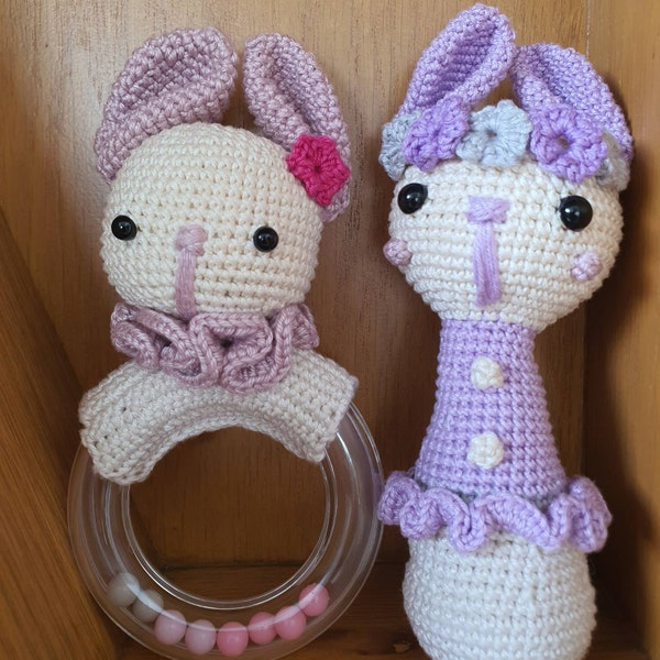 Bunny Crochet Rattle Baby Toy Pattern PDF SET 2 in 1, Amigurumi Bunny ...
