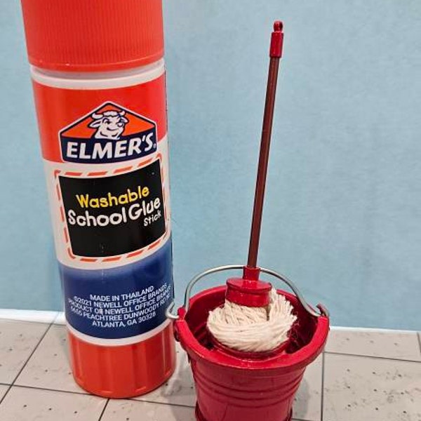Dollhouse Cleaning Metal Bucket With Mop 1/12 Scale Miniature Kitchen ...
