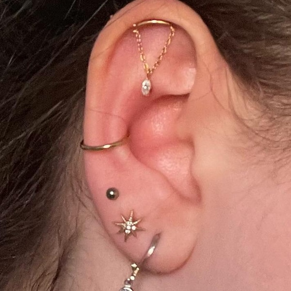 Titanium Vertical Dangle Hidden Helix Piercing, Threaded Flat Back Stud ...