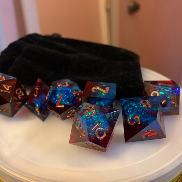 Handmade D20 DND Dice Resin Sharp Edge Dice, Blue Lightning D&D Dice ...