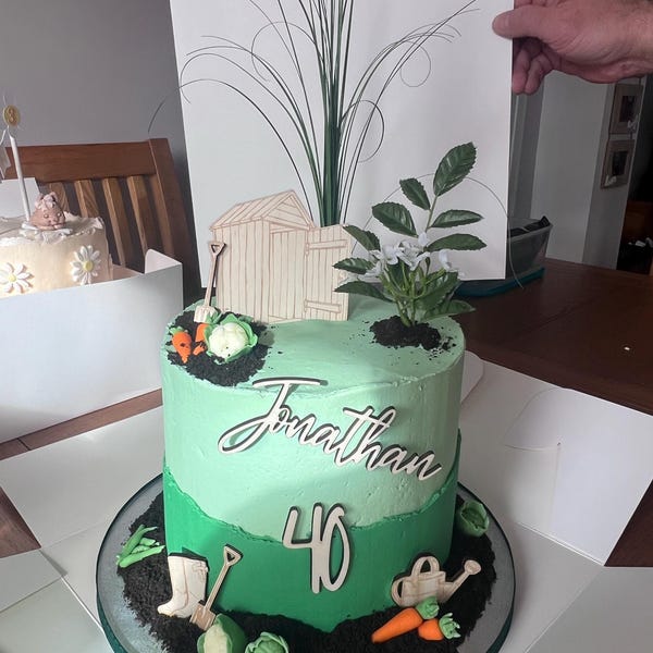 Gardening Theme Cake Topper, Allotment Cake Decorations, Spade Shed ...