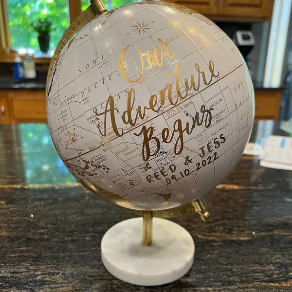 Gold & White Globe Guest Book With Marble Base, Wedding Guestbook ...