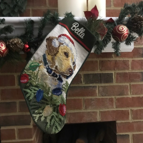 Yellow Lab Dog Stocking | Personalized Needlepoint Christmas Stockings ...