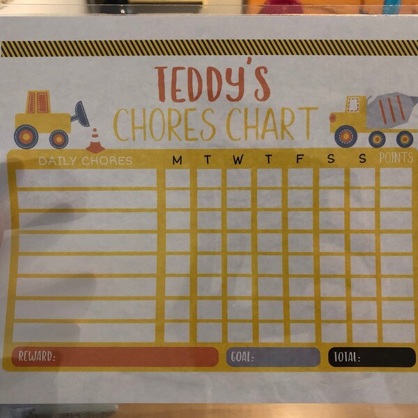 EDITABLE Construction Reward Chart, Chore Chart, Behavior Chart, Boys ...