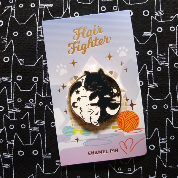 Cat Yin Yang Pin Black White Cats Hard Enamel Pins Kitty Keychain Vinyl ...