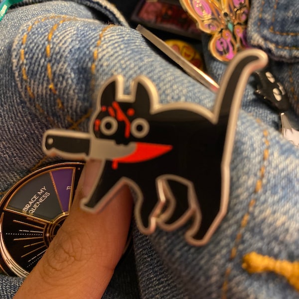 Bloody Black Knifecat Enamel Pin - Etsy