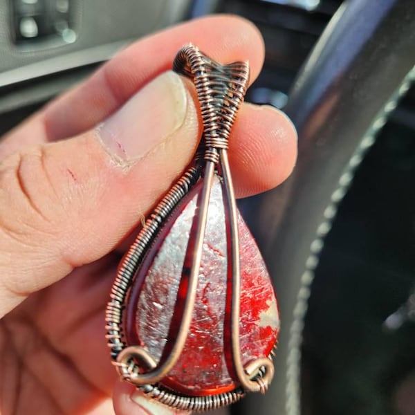 Red Flash Labradorite Gemstone Pendant Copper Wire Wrapped Pendant ...