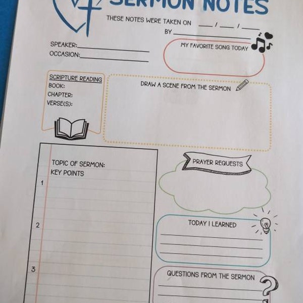 Kids Sermon Notes Printable PDF Worksheet, Instant Download, Bible ...