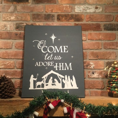 O Come Let Us Adore Him With Nativity Christmas Vinyl Wall Decal Quote ...