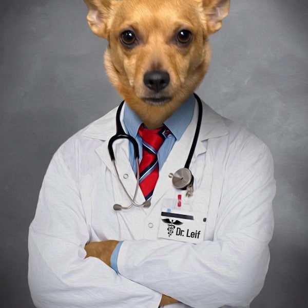 Custom Pet Portrait in Doctor Coat . Pet Doctor . Custom Animal ...