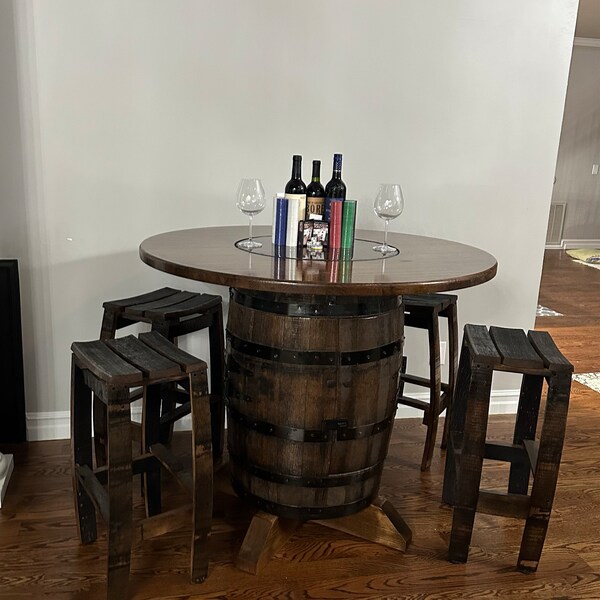 Bourbon Barrel Table Set With Chairs or Stools, Whiskey Barrel Table ...