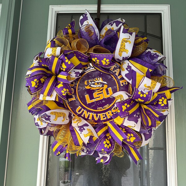 LSU Wreath for Front Door, Louisiana State Wreath for Front Door ...