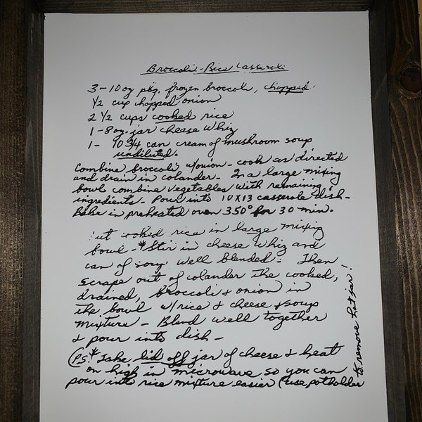 Handwritten Recipe Custom Wood Framed Printed Family Kitchen Sign - Etsy