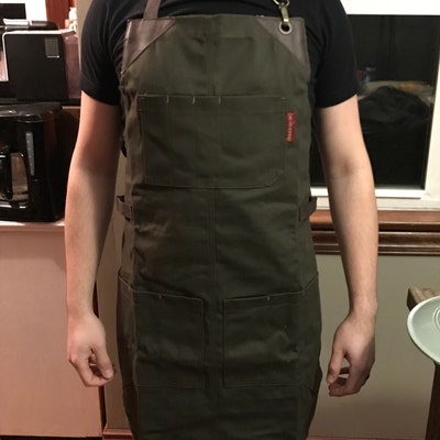 Utility Apron Folds Into a Knife Roll, Leather Trim Heavy-duty Green ...