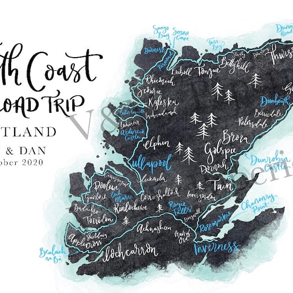 Whisky Map of Scotland - Scottish Scotch Calligraphy Illustration ...