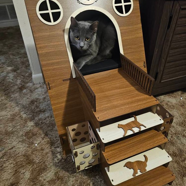 Modern Two-story Cat House: Indoor Cat Castle, Bungalow Design - Etsy
